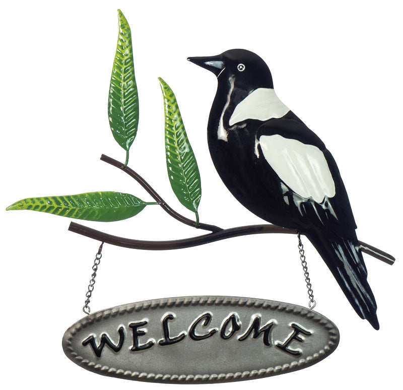 Metal Magpie Welcome Hanging Wall Art