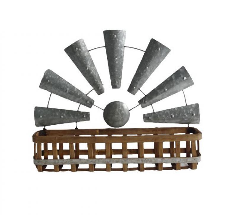 Rustic Windmill Metal Wall Planter Set 2